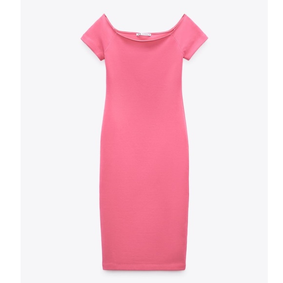 Zara | Dresses | Nwt Zara Off The Shoulder Pink Fuchsia Midi Dress ...